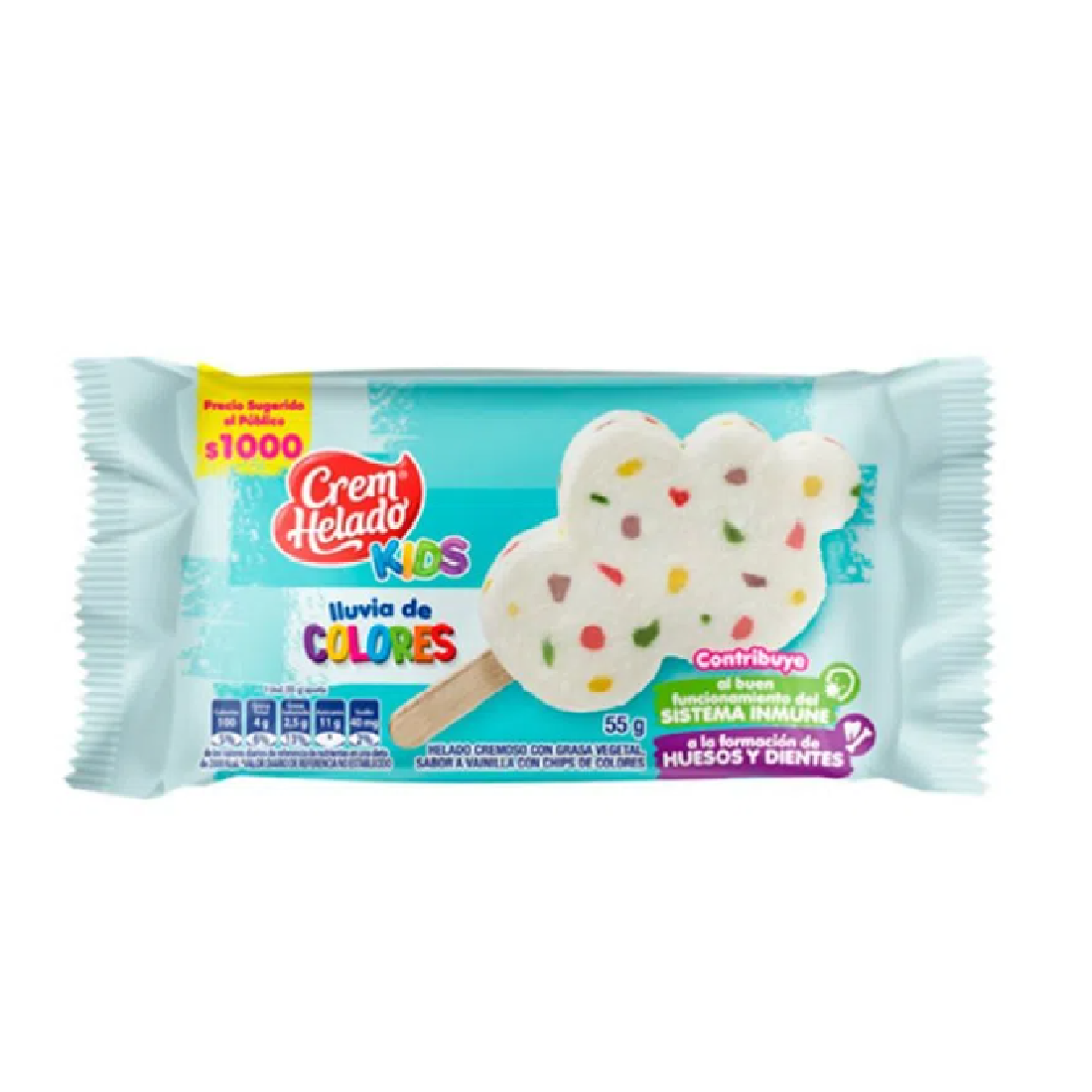 Paleta Crem Helado Kids Lluvia De Colores X55G