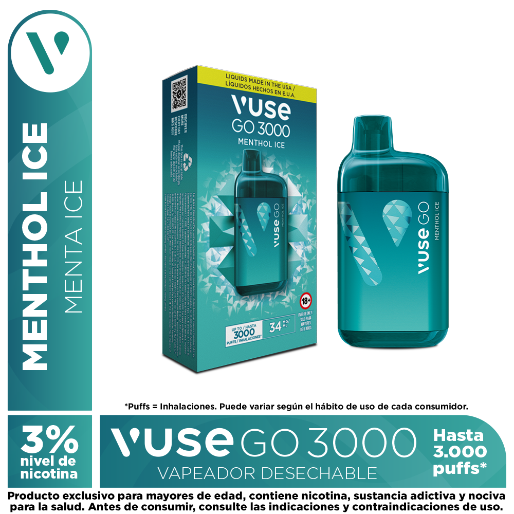 Vapeador Vuse Go 3000 Mint Ice 34 Mg