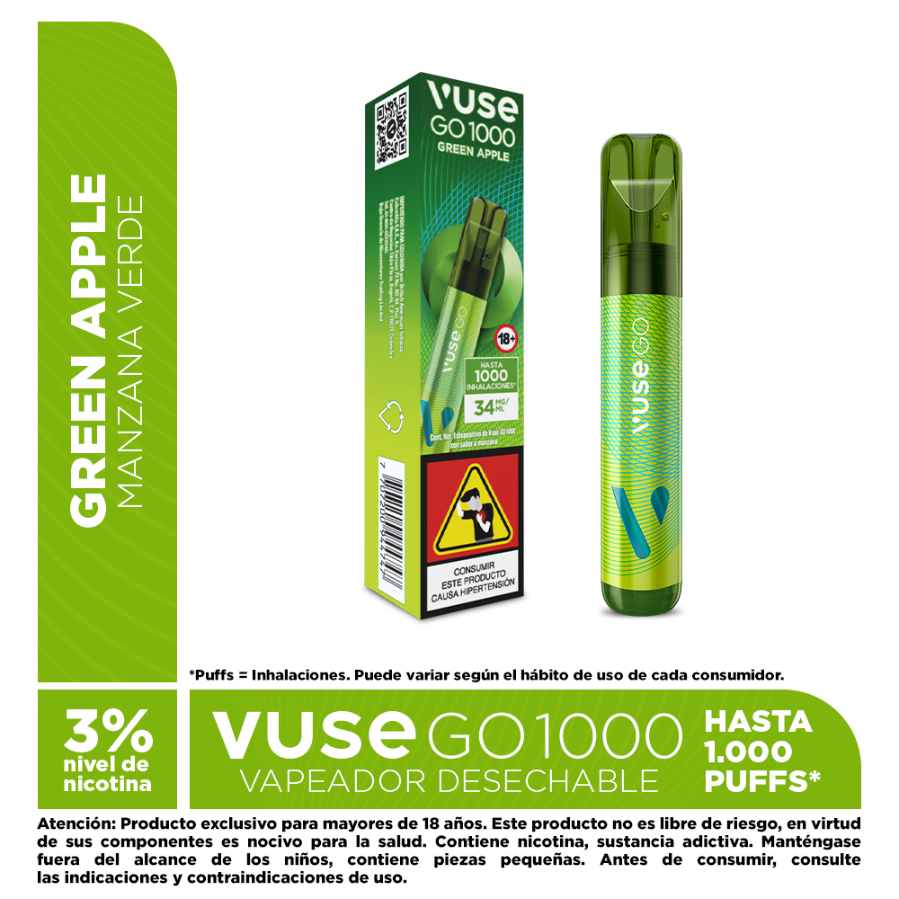 Vapeador Vuse Go 1000 Apple Sour X1Und