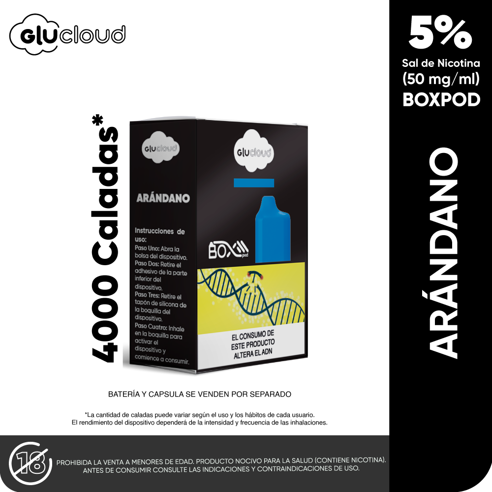 Vapeador Glucloud 4000 Puffs Arandano Boxpod